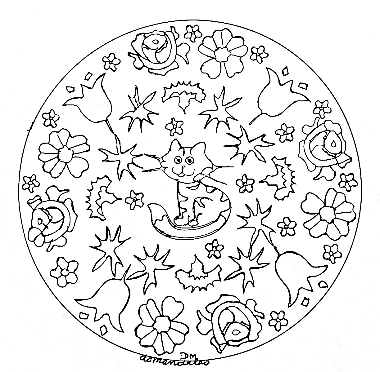 Mandala domandalas little cat and flowers - Simple Mandalas Mandala domandalas little cat and flowers - Simple Mandalas