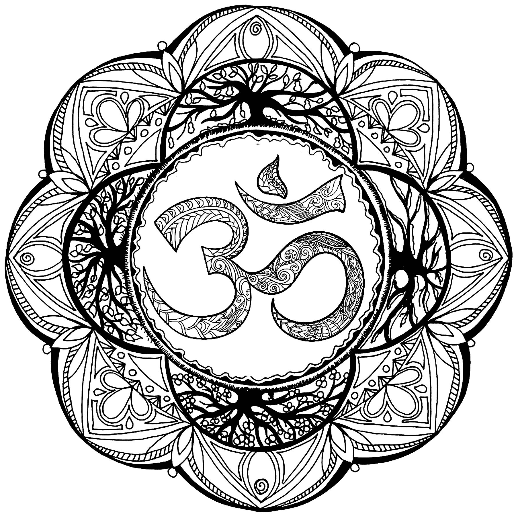 Complex Mandala With Om Symbol In Center Zen And Anti Stress Mandalas