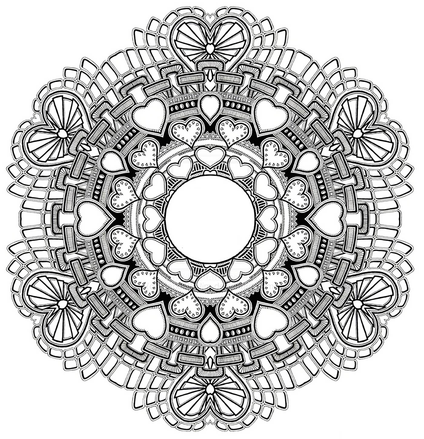 Mandala with hearts and cool symbols - Zen & Anti-stress Mandalas Mandala with hearts and cool symbols - Zen & Anti-stress Mandalas